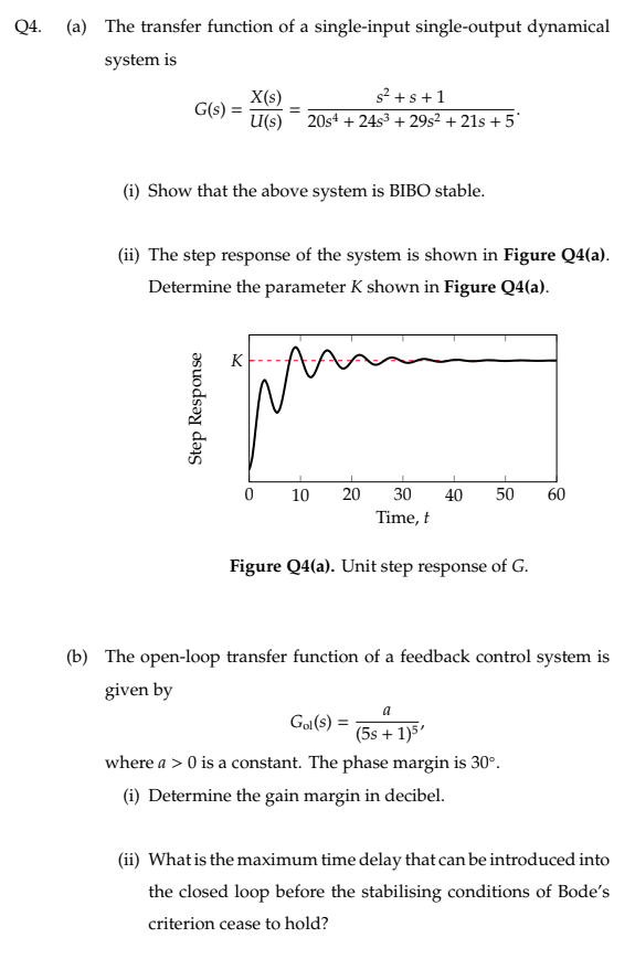 Solved Q4. (a) ﻿The transfer function of a single-input | Chegg.com