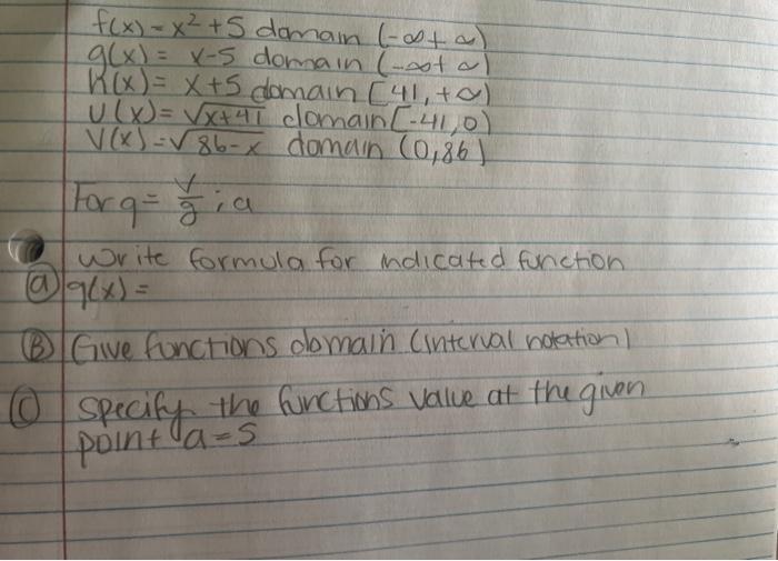 Solved f(x)=x2+5 domain (−∞+∞)g(x)=x−5 domain (−∞+∞)h(x)=x+5 | Chegg.com