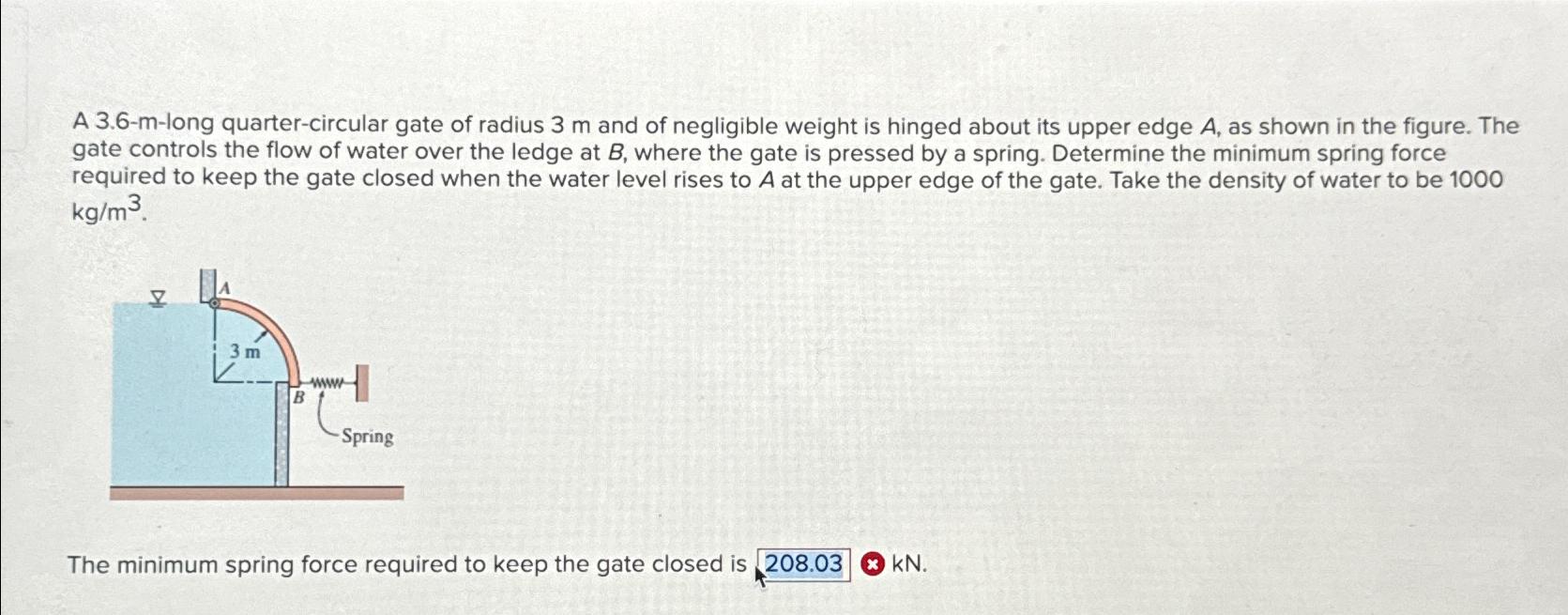 Solved A 3.6-m-long quarter-circular gate of radius 3m ﻿and | Chegg.com