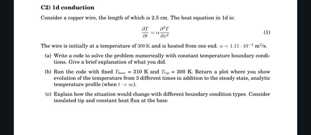 Solved C2) 1d conduction Consider a copper wire, the length | Chegg.com