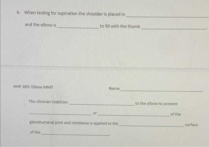 Solved 1. When testing for elbow flexion the shoulder should | Chegg.com