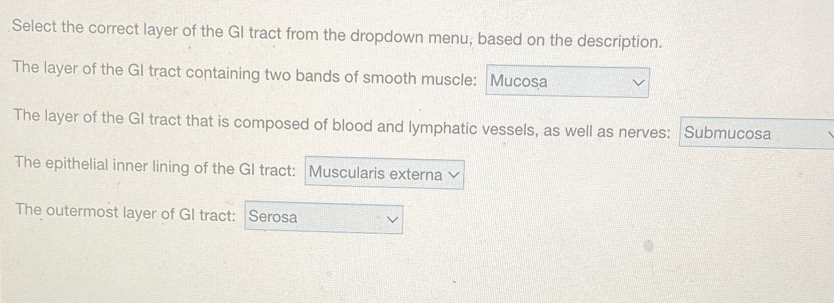 Select the correct layer of the GI tract from the | Chegg.com