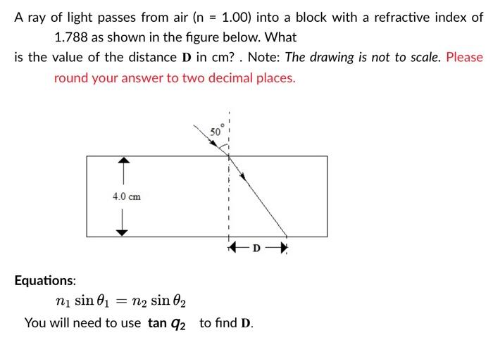 Solved A ray of light passes from air (n=1.00) into a block | Chegg.com