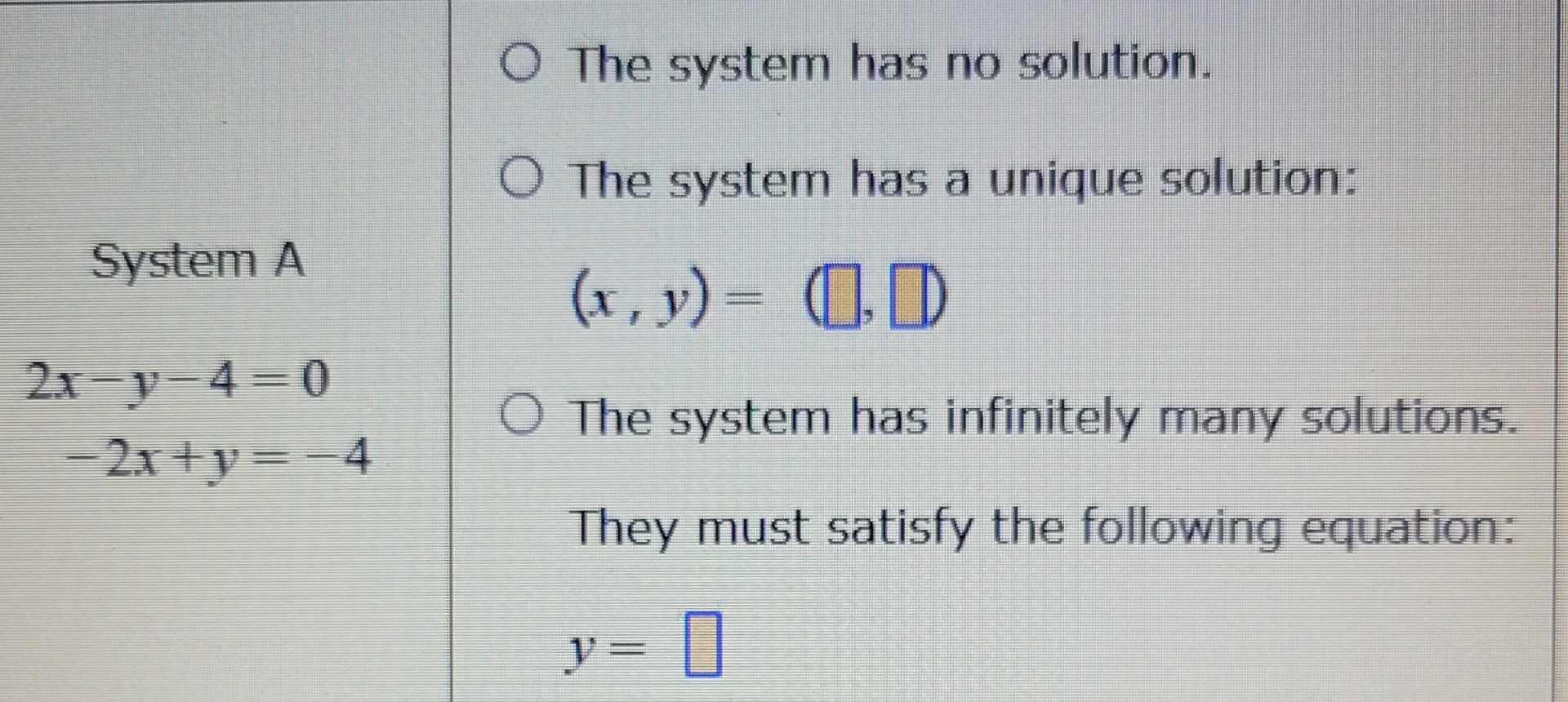 Solved The system has no solution.The system has a unique | Chegg.com