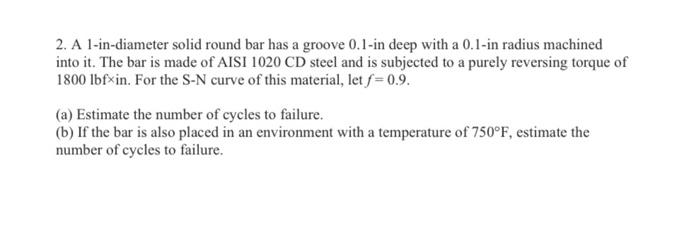 2. A 1-in-diameter solid round bar has a groove 0.1 | Chegg.com