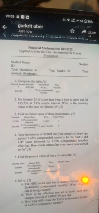 Solved Applied Activity FinMaths Week 4.d... Student Name: | Chegg.com