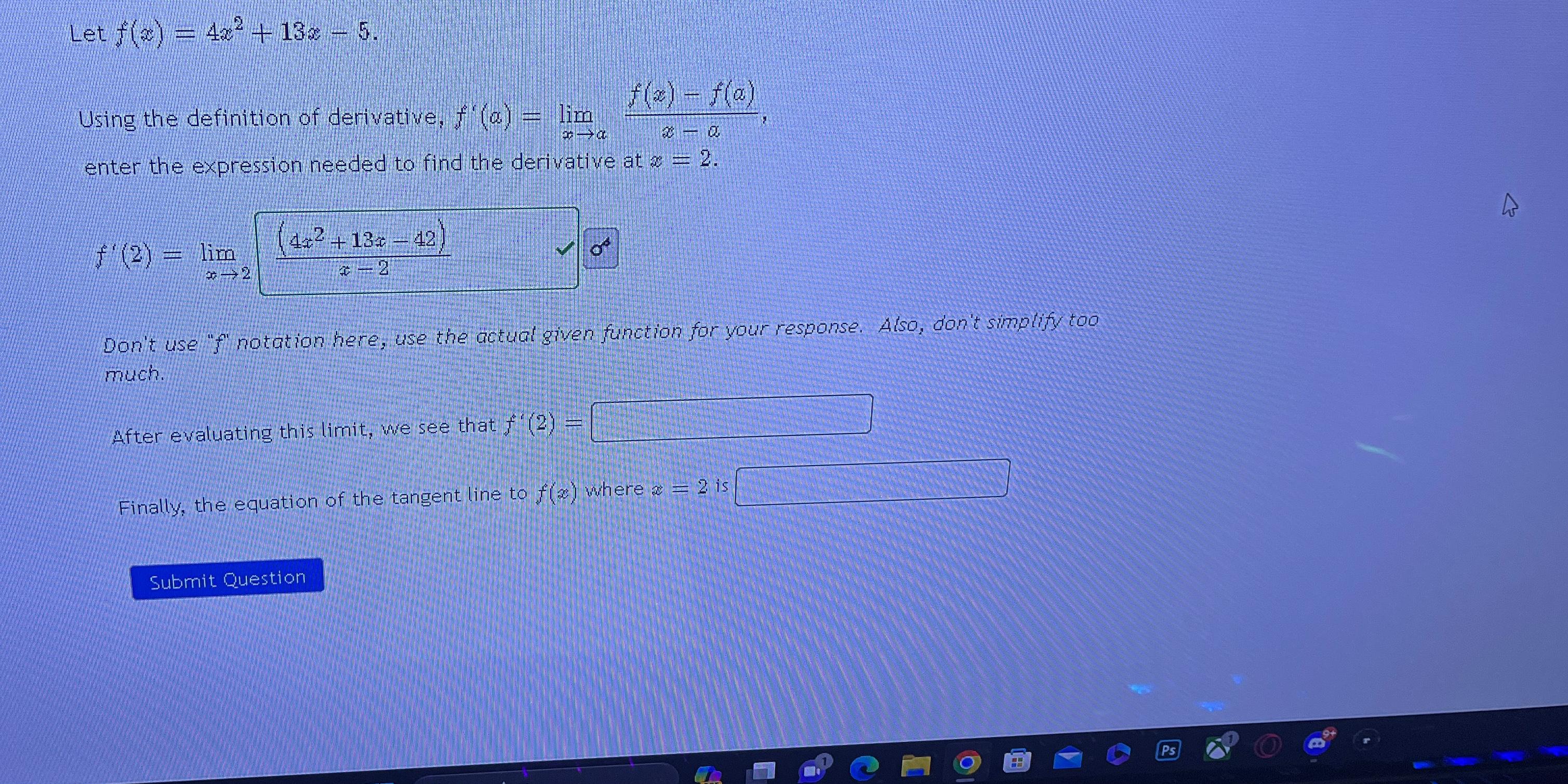 Solved Let f(x)=4x2+13x-5Using the definition of derivative, | Chegg.com