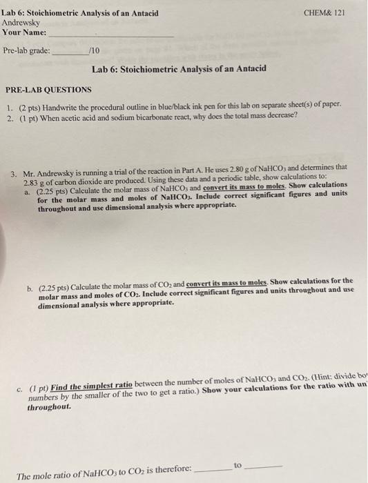 Solved Lab 6: Stoichiometric Analysis of an Antacid | Chegg.com