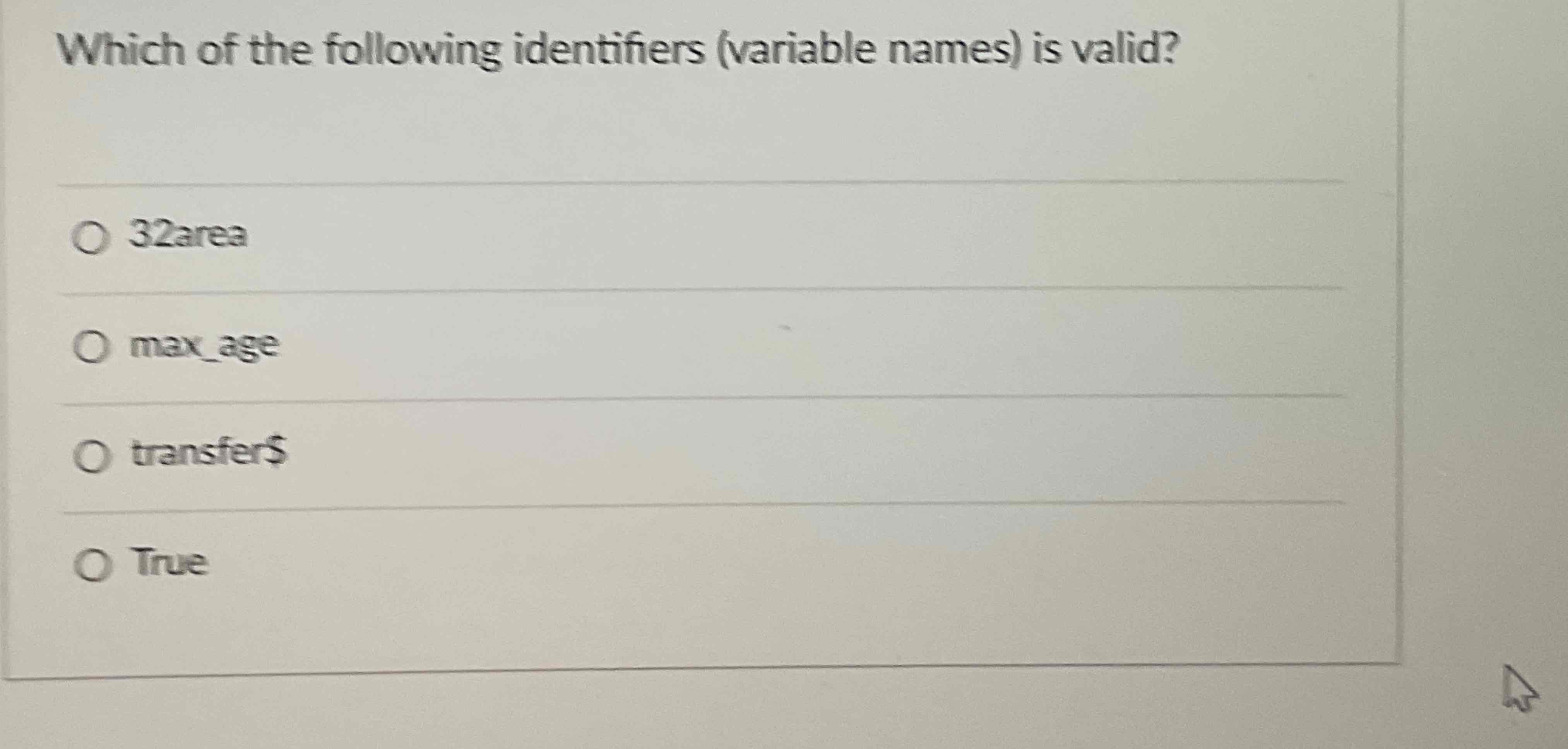 Solved Which of the following identifiers (variable names) | Chegg.com Solved Which of the following identifiers (variable names) | Chegg.com
