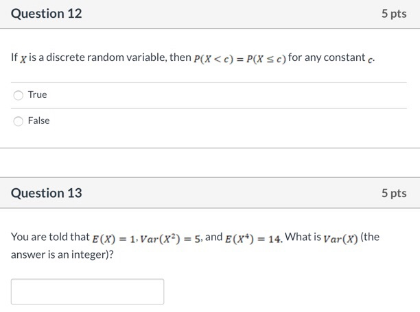 Solved Question 12 5 pts If x is a discrete random variable, | Chegg.com