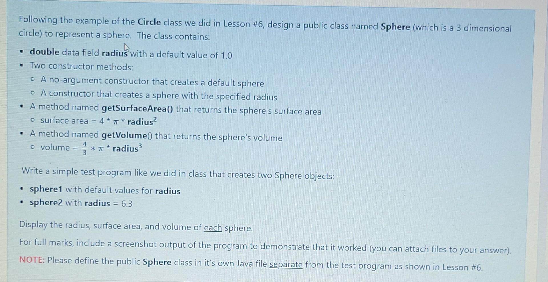 Solved Following the example of the Circle class we did in | Chegg.com