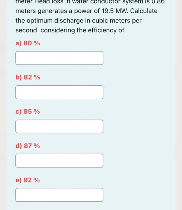 Solved meter Head loss in water conductor system is 0.86 | Chegg.com