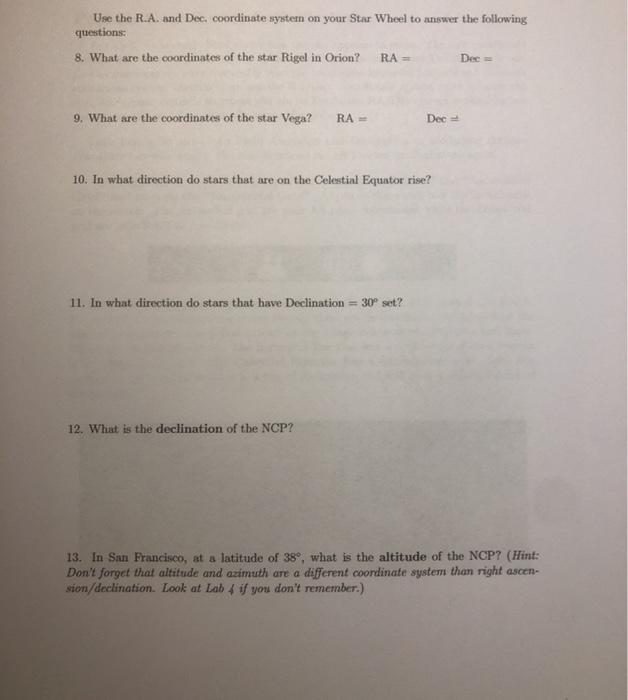 Solved Use The Ra And Dec Coordinate System On Your Star