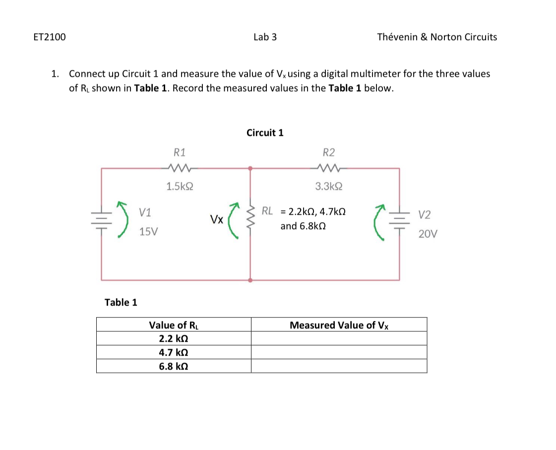 Solved ET2100Lab 3Thévenin & Norton CircuitsConnect up | Chegg.com