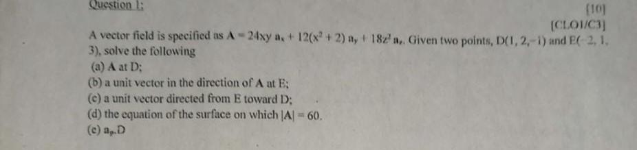 Solved [CLO1/C3] A vector field is specified as | Chegg.com