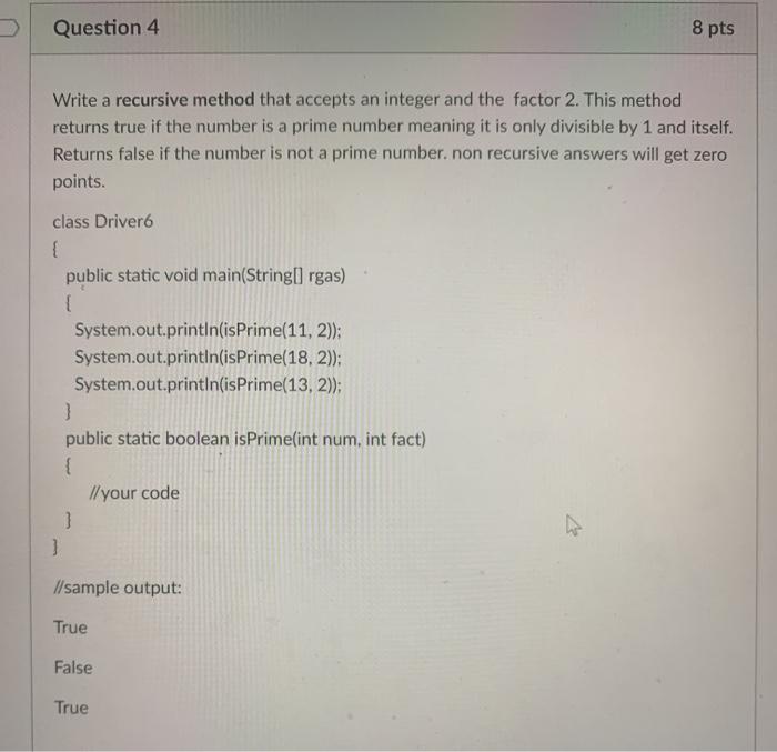 Solved Question 4 8 pts Write a recursive method that | Chegg.com