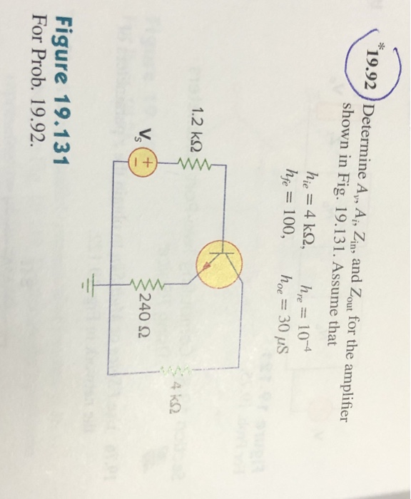 Solved Determine A,, A, Zin, and Zout for the amplifier | Chegg.com