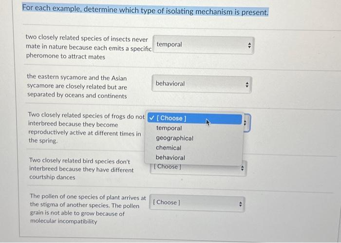 Solved For each example, determine which type of isolating | Chegg.com