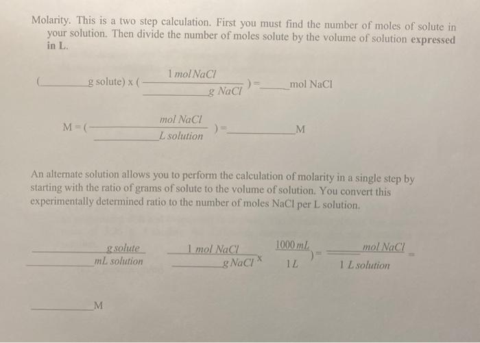Solved Molarity. This is a two step calculation. First you | Chegg.com