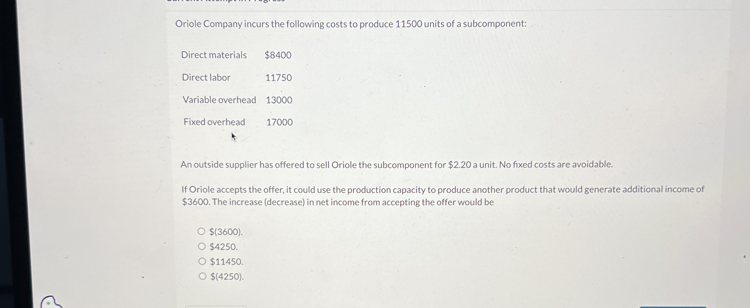Oriole Company incurs the following costs to produce | Chegg.com
