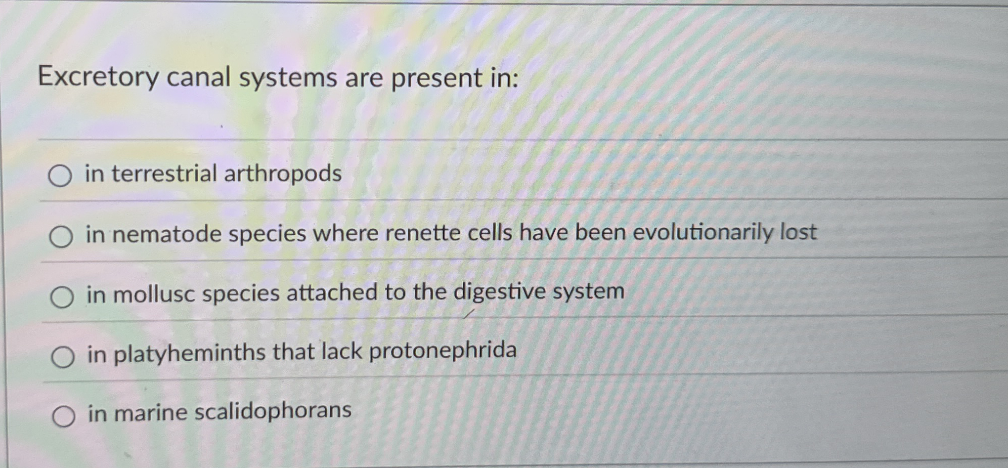 Solved Excretory canal systems are present in:in terrestrial | Chegg.com