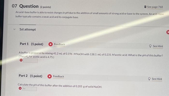 Solved An acid-base buffer is able to resist changes in pH | Chegg.com