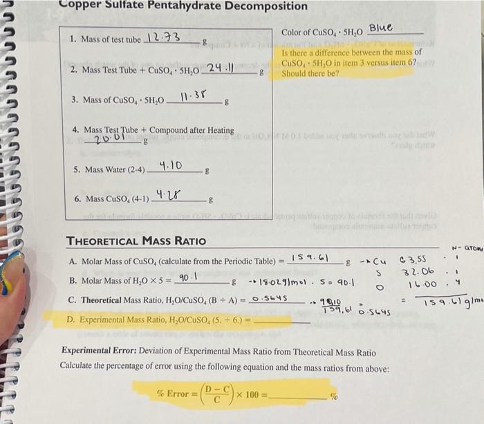 Solved Copper Sulfate Pentahydrate Decomposition Duu Color | Chegg.com