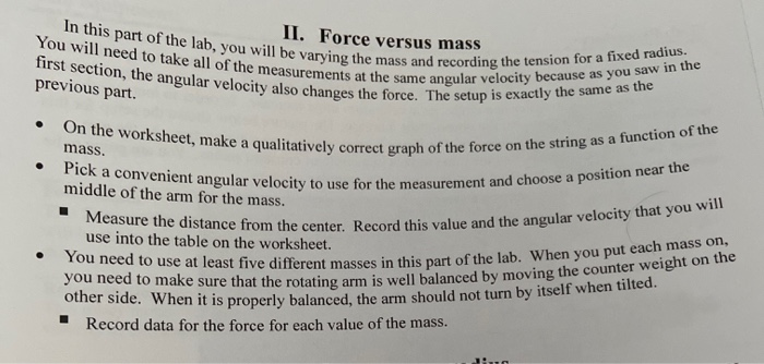 II. Force versus mass Make a qualitatively correct | Chegg.com