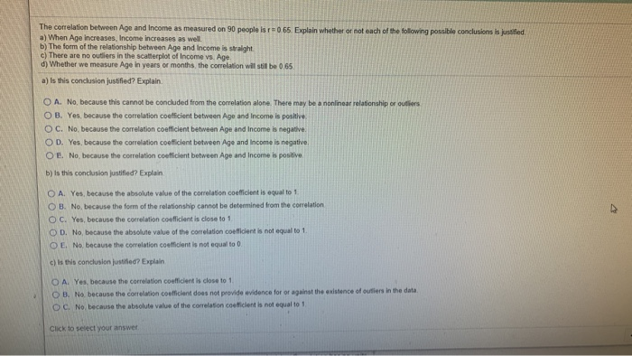 Solved justified. The correlation between Age and income as | Chegg.com