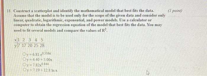 Solved (1 point) 18. Construct a scatterplot and identify | Chegg.com