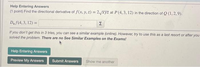 Solved Help Entering Answers (1 point) Find the directional | Chegg.com