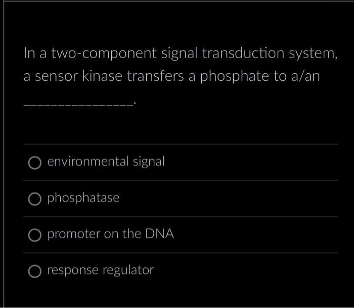 Solved In a two-component signal transduction system, a | Chegg.com Solved In a two-component signal transduction system, a | Chegg.com