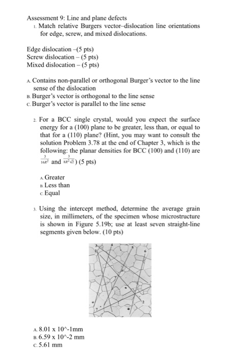 Solved Assessment 9: Line and plane defects 1. Match | Chegg.com