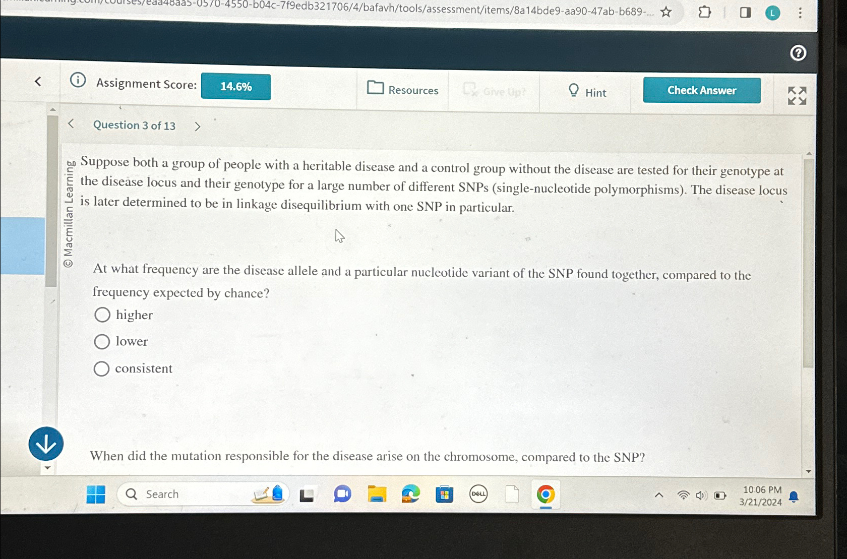 Solved Assignment Score:ResourcesHintQuestion 3 ﻿of 13an | Chegg.com