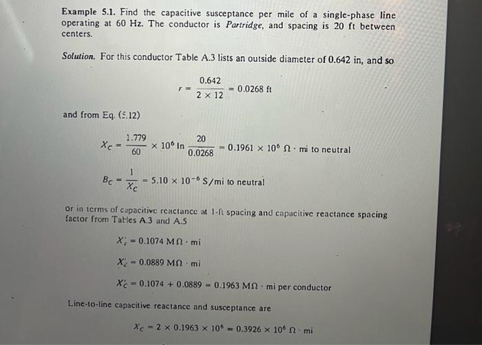 Solved find the capacitive susceptance per mile of a | Chegg.com