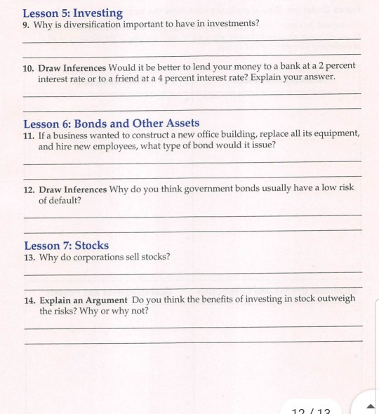 Solved Lesson 5: Investing 9. Why is diversification | Chegg.com