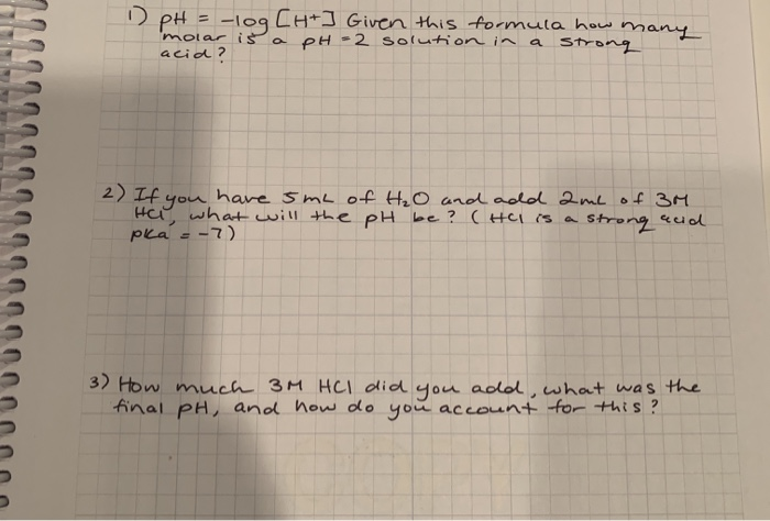 Solved DpH -log [H+] Given this formula how many molar iš a | Chegg.com