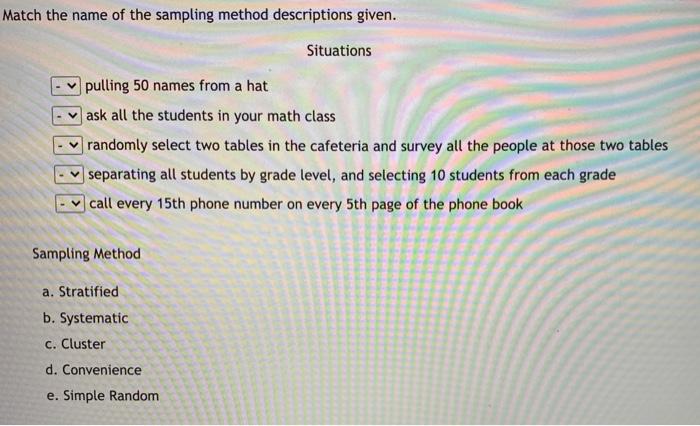 Solved Match The Name Of The Sampling Method Descriptions Chegg