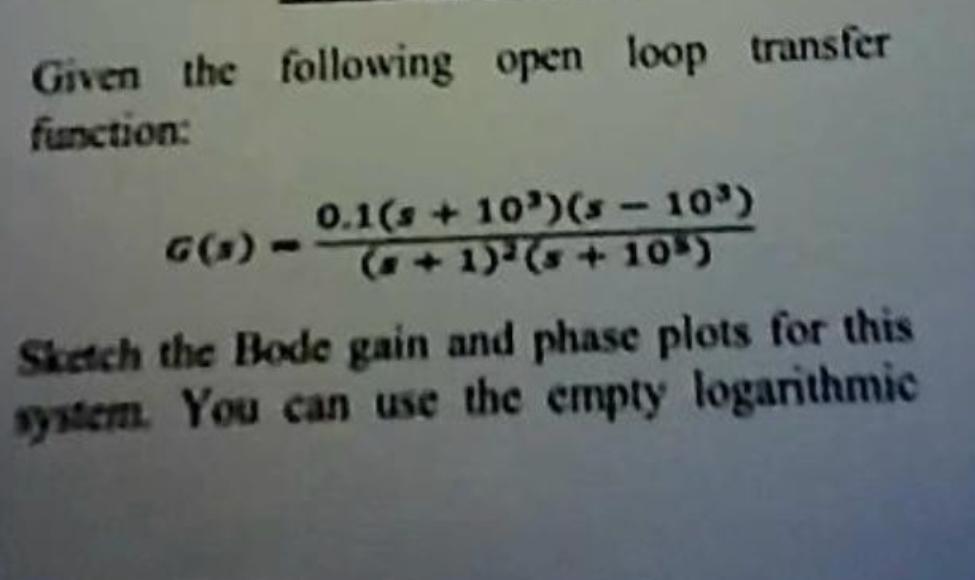 Solved Given the following open loop transfer | Chegg.com
