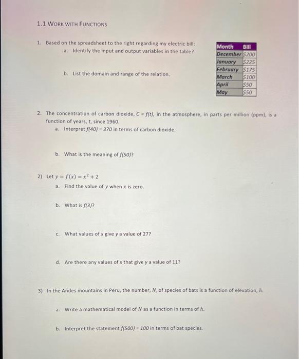 Solved 1. Based on the spreadsheet to the right regarding my | Chegg.com