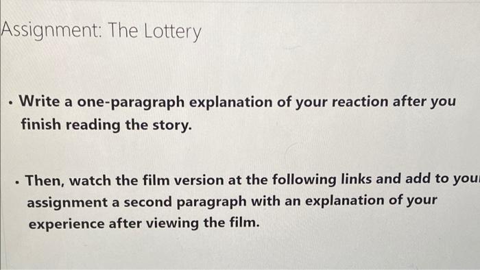 Solved Assignment: The Lottery • Write a one-paragraph | Chegg.com