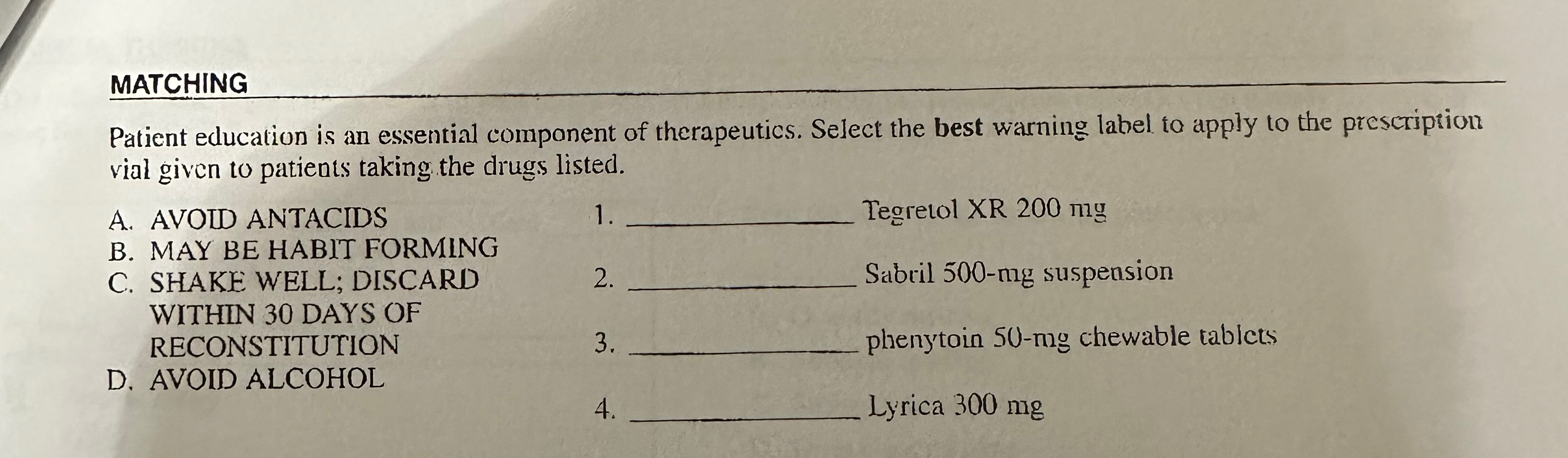 Solved MATCHINGPatient education is an essential component | Chegg.com