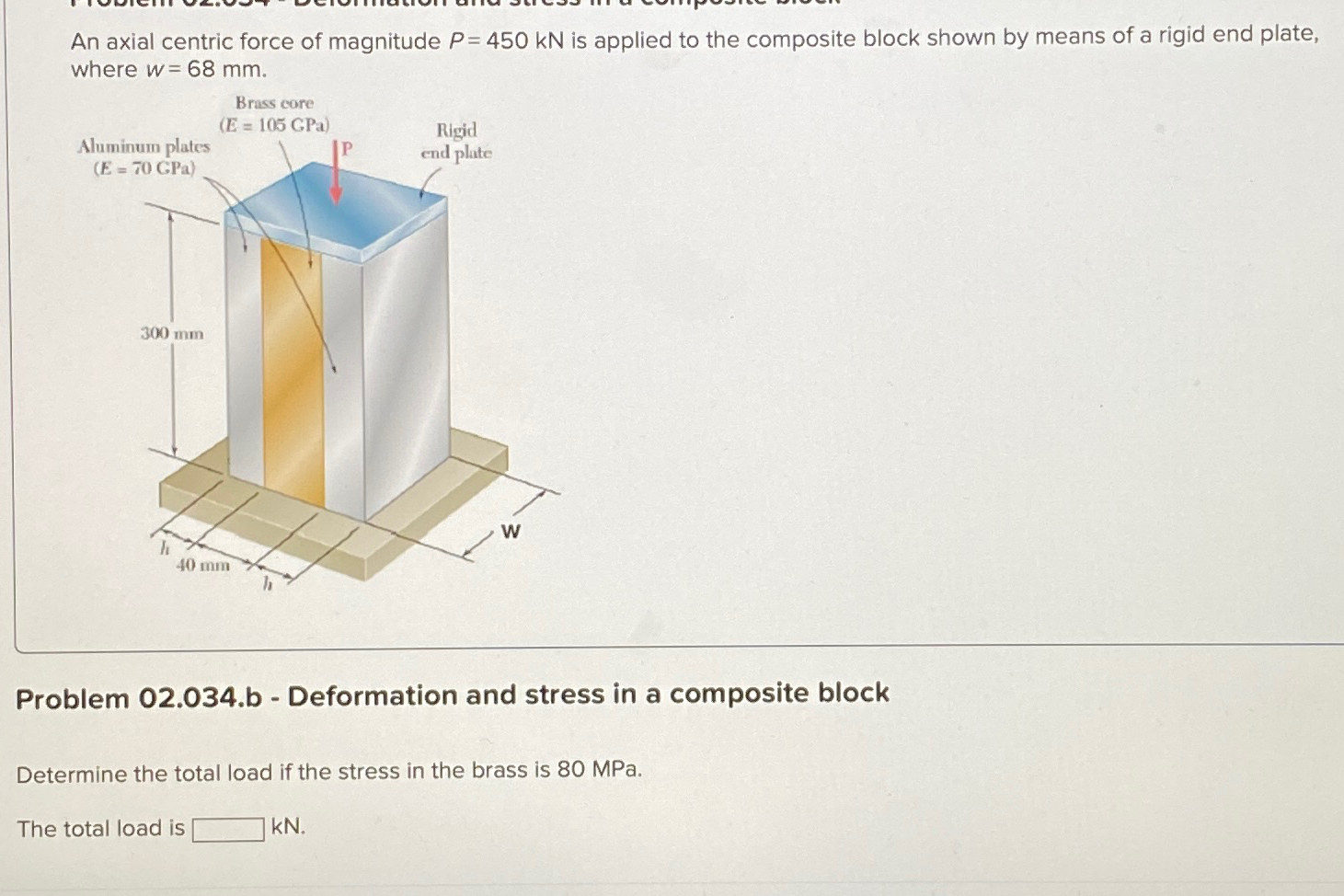 Solved An axial centric force of magnitude P=450kN ﻿is | Chegg.com