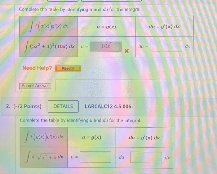 Complete the table by identifying u and du for the | Chegg.com