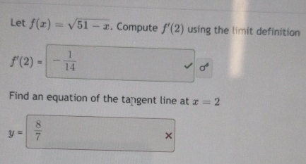 Solved Let f(x)=51-x2. ﻿Compute f'(2) ﻿using the limit | Chegg.com