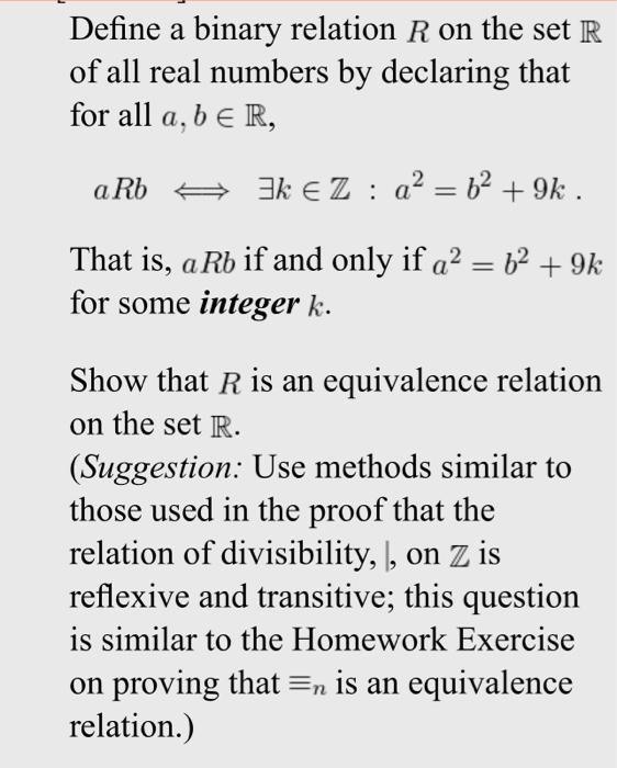 Solved Define a binary relation R on the set R of all real | Chegg.com