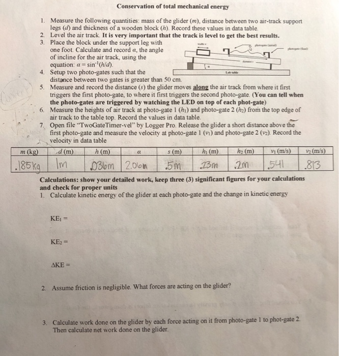 Solved Conservation of total mechanical energy 1. Measure | Chegg.com