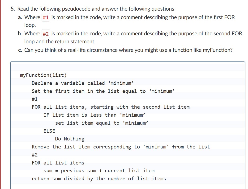 Solved 5. ﻿Read the following pseudocode and answer the | Chegg.com