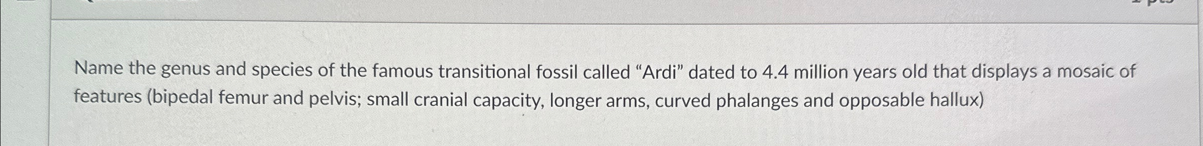 Solved Name the genus and species of the famous transitional | Chegg.com