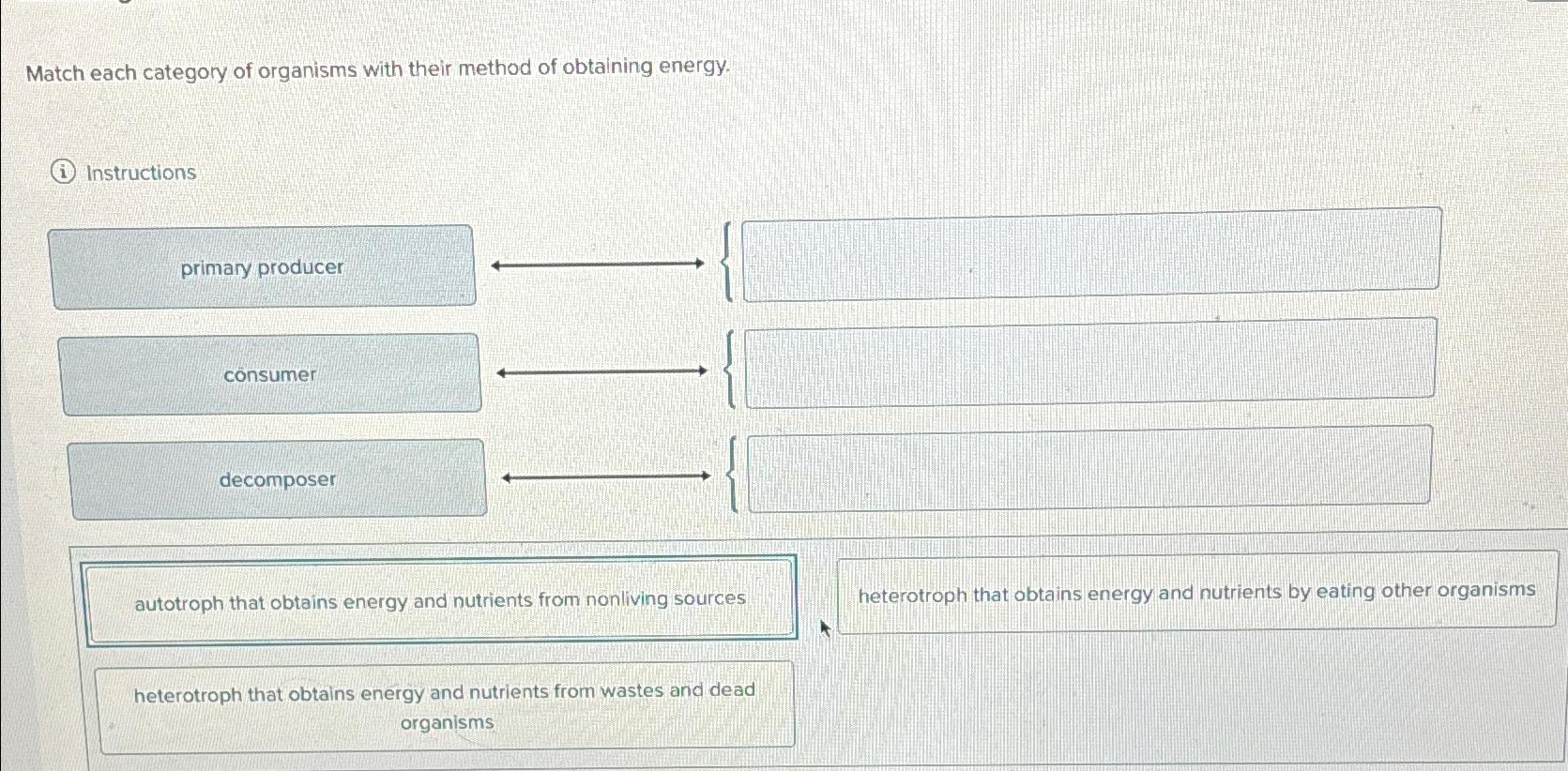 Solved Match each category of organisms with their method of | Chegg.com